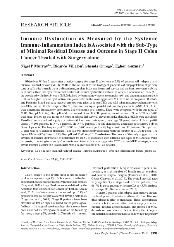 (PDF) Immune Dysfunction as Measured by the Systemic Immune ...