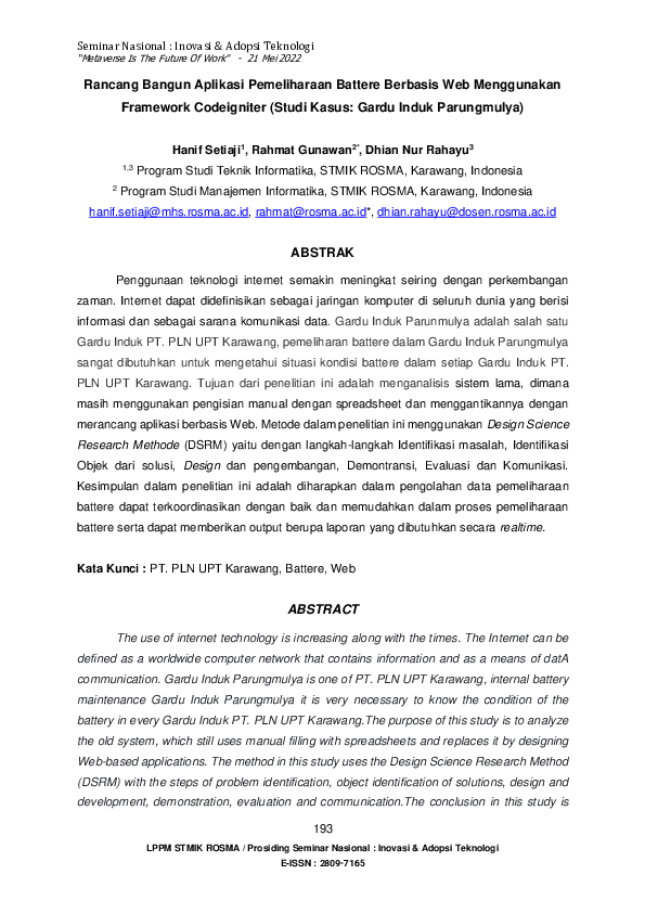 (PDF) Rancang Bangun Aplikasi Pemeliharaan Battere Berbasis Web Menggunakan Framework ...