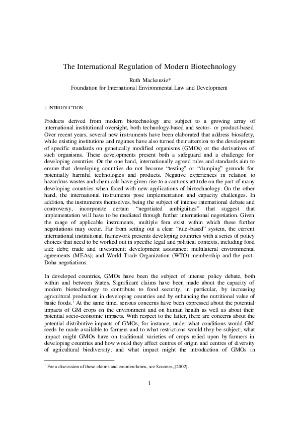 (PDF) The International Regulation of Modern Biotechnology