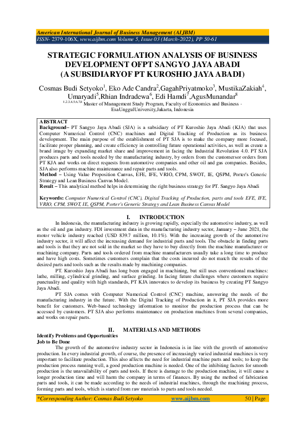 (PDF) Strategic Formulation Analysis of Business Development