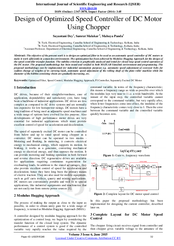 (PDF) Design of Optimized Speed Controller of DC Motor Using Chopper