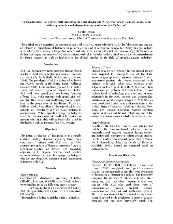 (PDF) Critical Review: For patients with Amyotrophic Lateral Sclerosis ...