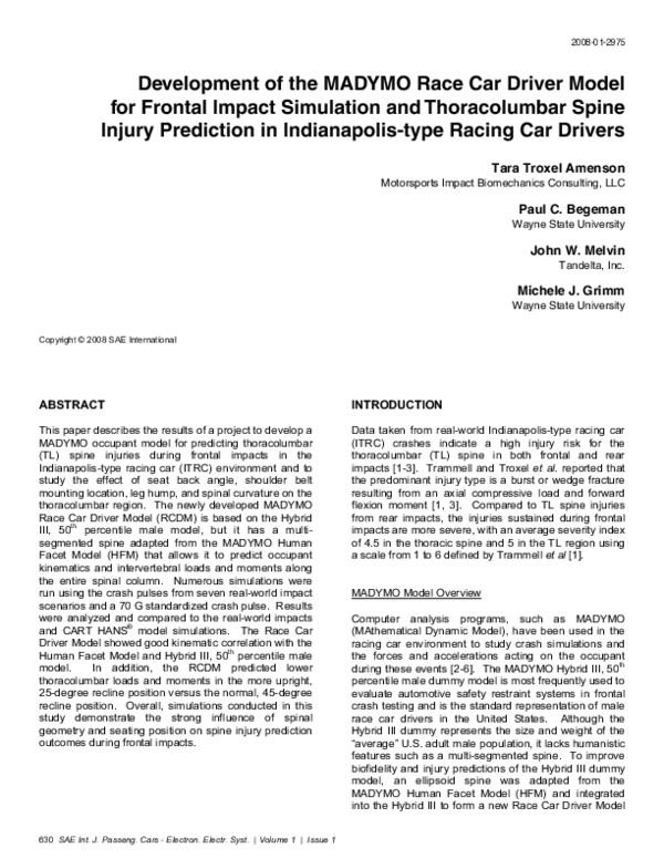 (PDF) Development of the MADYMO Race Car Driver Model for Frontal ...