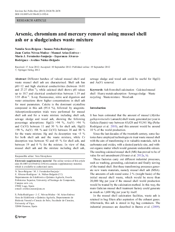 (PDF) Arsenic, chromium and mercury removal using mussel shell ash or a ...