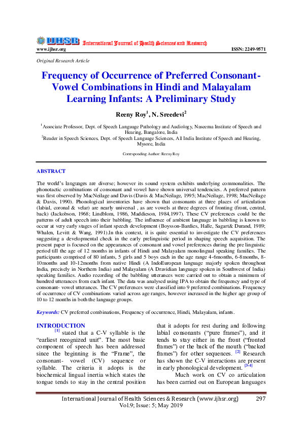 Consonant Vowel Combinations