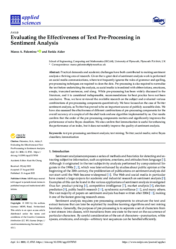 (PDF) Evaluating the Effectiveness of Text Pre-Processing in Sentiment ...