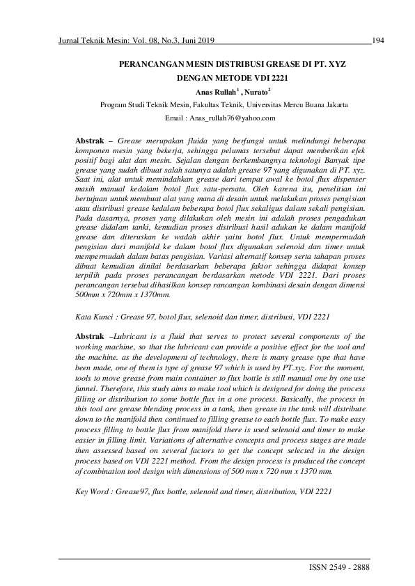 (PDF) Desain Perancangan Mesin Distributor Grease dengan Metode VDI 2221