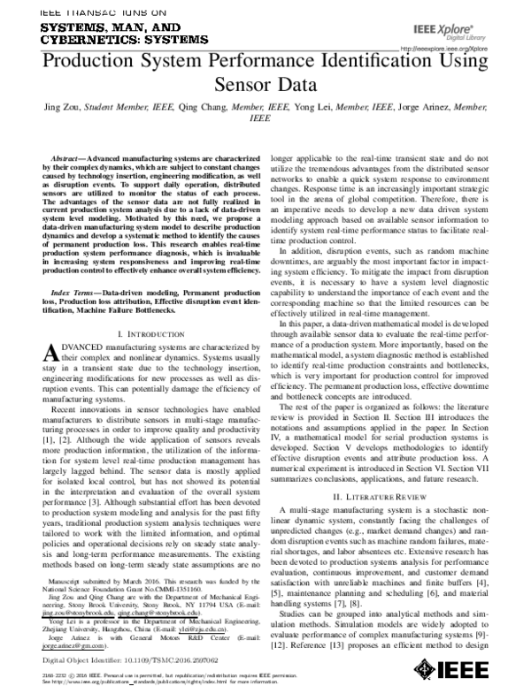 Pdf Production System Performance Identification Using Sensor Data