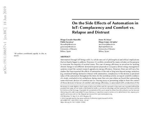 (PDF) On the Side Effects of Automation in IoT: Complacency and Comfort ...