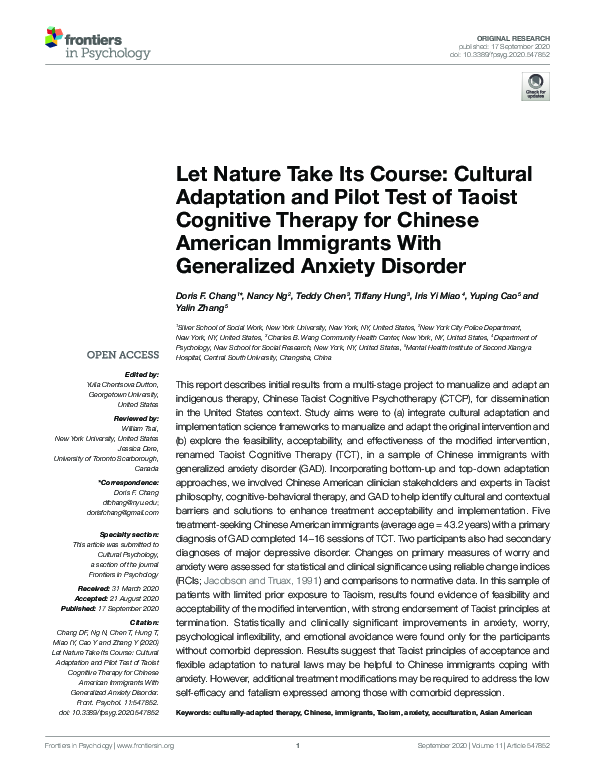 (PDF) Let Nature Take Its Course: Cultural Adaptation and Pilot Test of ...
