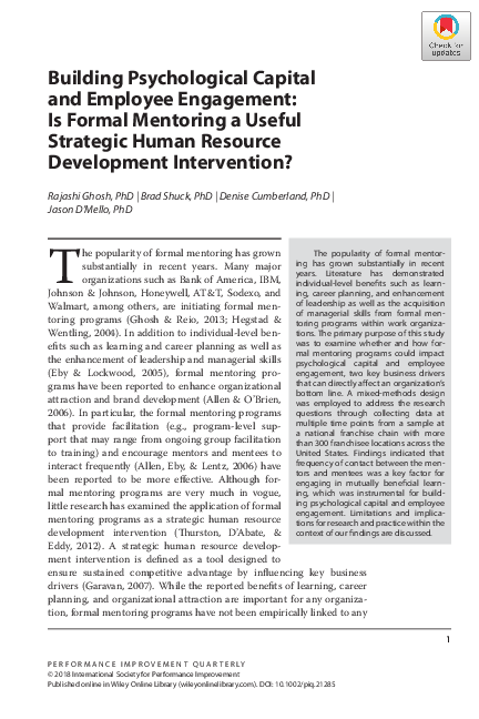 (PDF) Building Psychological Capital and Employee Engagement: Is Formal ...