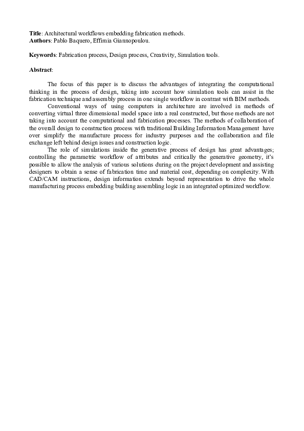 Pdf Architectural Workflows Embedding Fabrication Methods