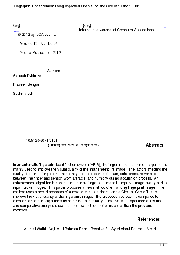 Pdf Fingerprint Enhancement Using Improved Orientation And Circular Gabor Filter