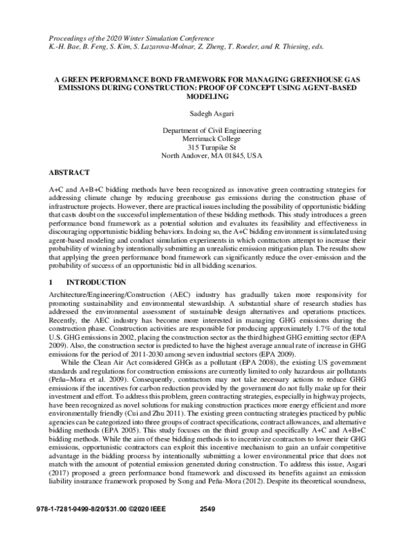 (PDF) A Green Performance Bond Framework for Managing Greenhouse Gas Emissions During ...