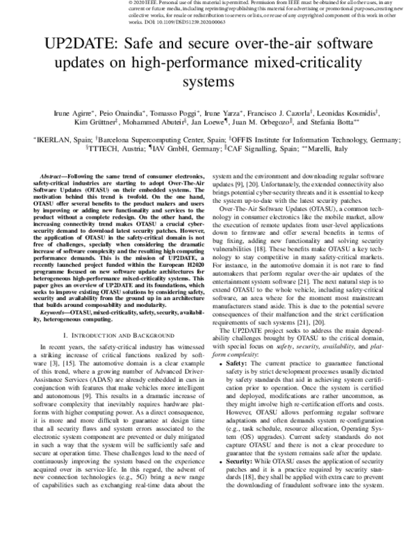 (PDF) UP2DATE: Safe and secure over-the-air software updates on high ...