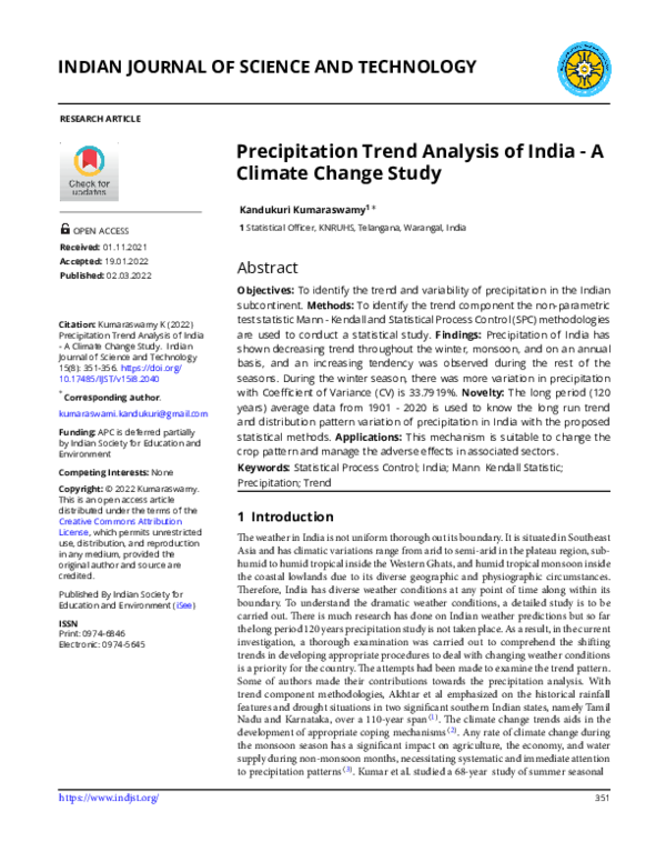 (PDF) Precipitation Trend Analysis of India -A Climate Change Study