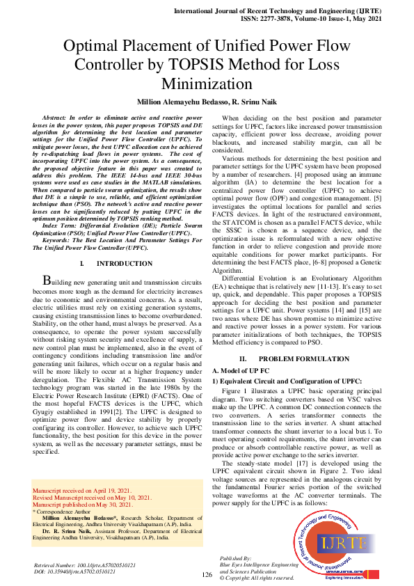 Pdf Optimal Placement Of Unified Power Flow Controller By Topsis