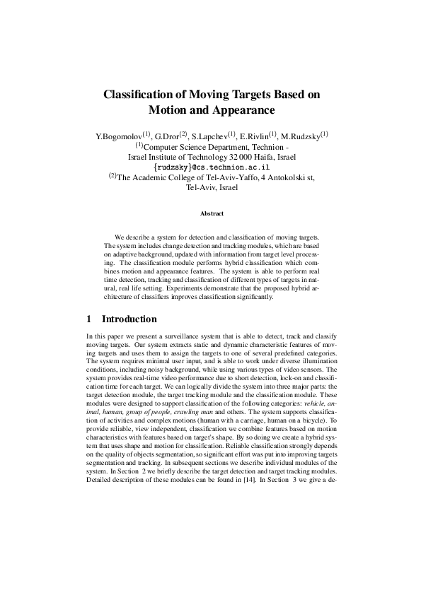Pdf Classification Of Moving Targets Based On Motion And Appearance
