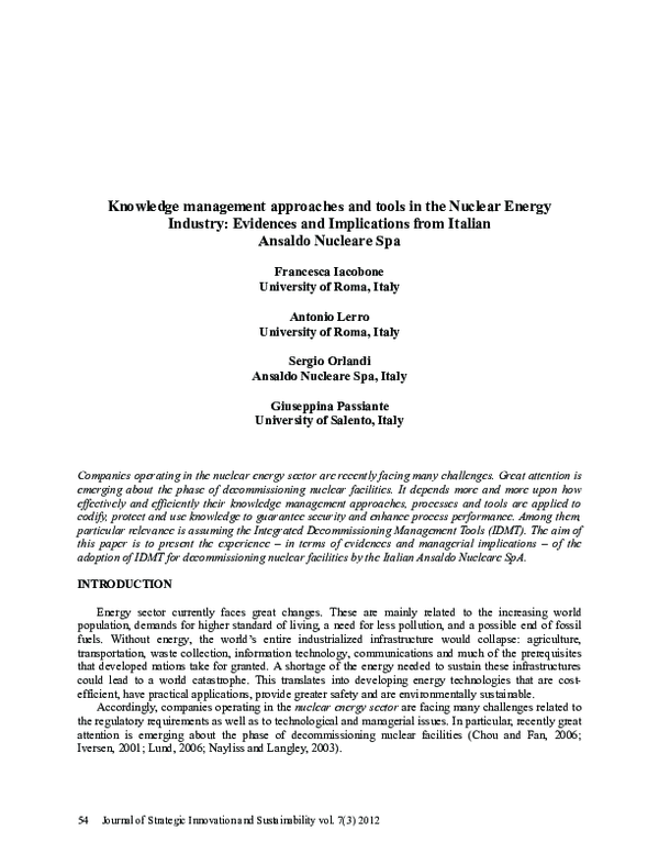 (PDF) Knowledge management approaches and tools in the Nuclear Energy ...