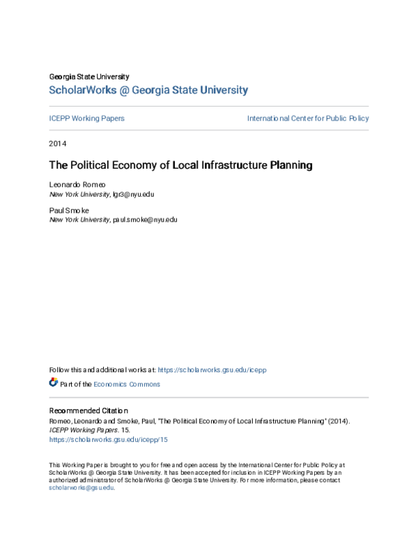(PDF) The Political Economy of Local Infrastructure Planning