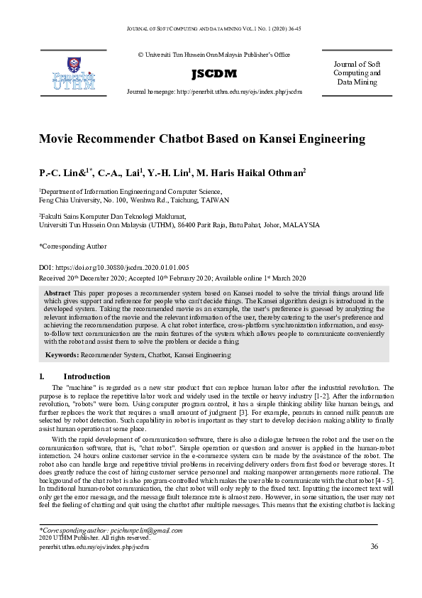 (PDF) Movie Recommender Chatbot Based on Kansei Engineering