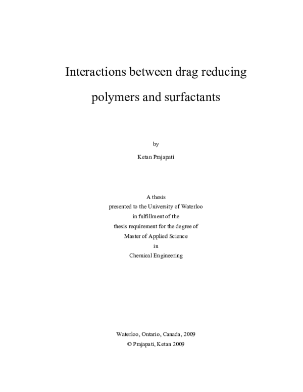 (PDF) Interactions between drag reducing polymers and surfactants