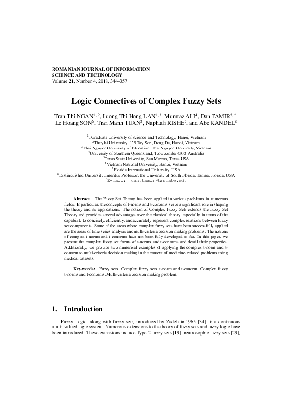 (PDF) Logic connectives of complex fuzzy sets