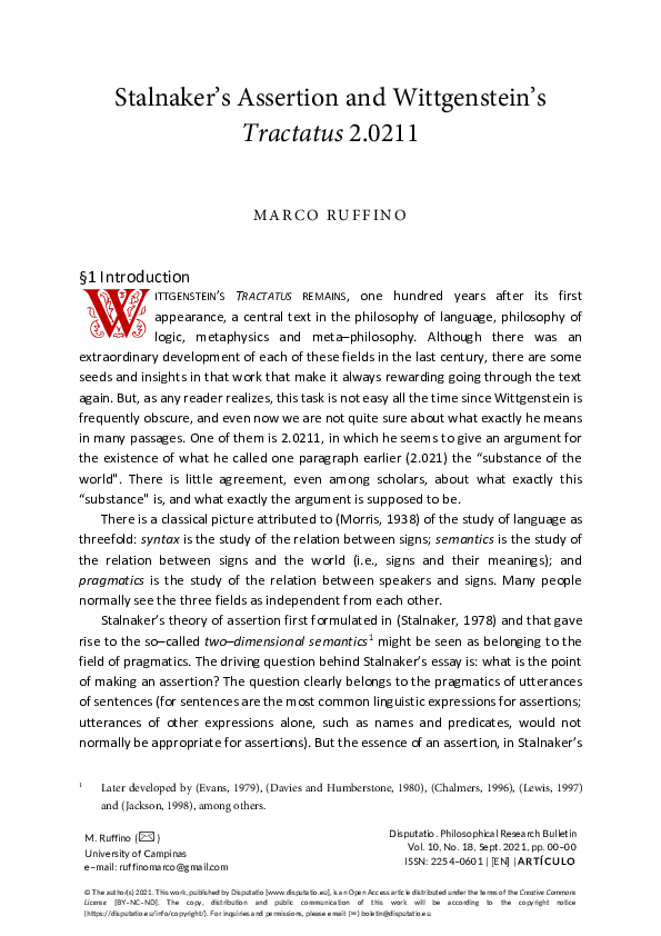 (PDF) Stalnaker’s Assertion and Wittgenstein’s Tractatus 2.0211