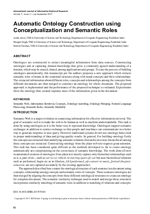 (PDF) Automatic Ontology Construction using Conceptualization and Semantic Roles