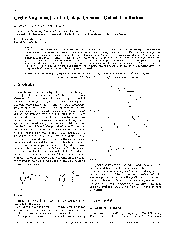 (PDF) Cyclic voltammetry of a unique quinone-quinol equilibrium