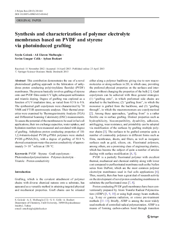 (PDF) Synthesis and characterization of polymer electrolyte membranes based on PVDF and styrene ...