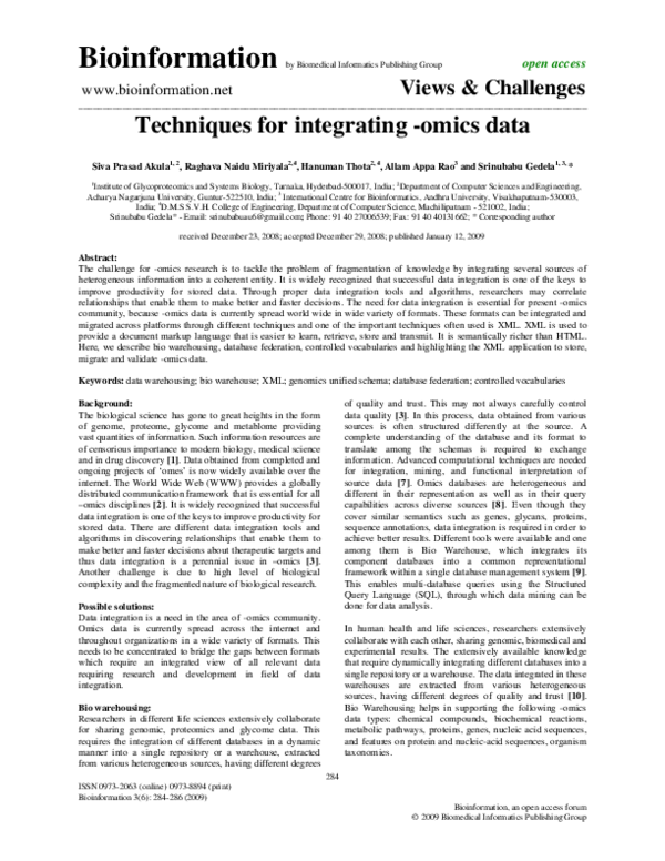 (PDF) Techniques for integrating -omics data
