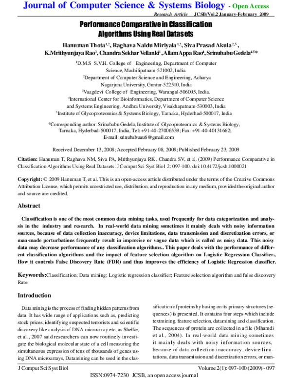 Pdf Performance Comparative In Classification Algorithms Using Real