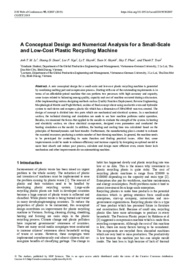 (PDF) A Conceptual Design and Numerical Analysis for a Small-Scale and ... (PDF) A Conceptual Design and Numerical Analysis for a Small-Scale and ...