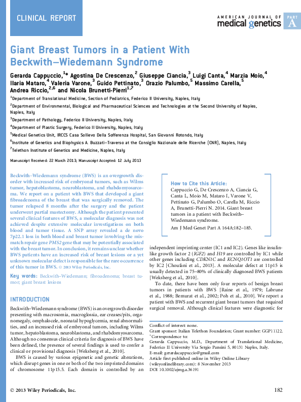 (PDF) Giant breast tumors in a patient with Beckwith-Wiedemann syndrome