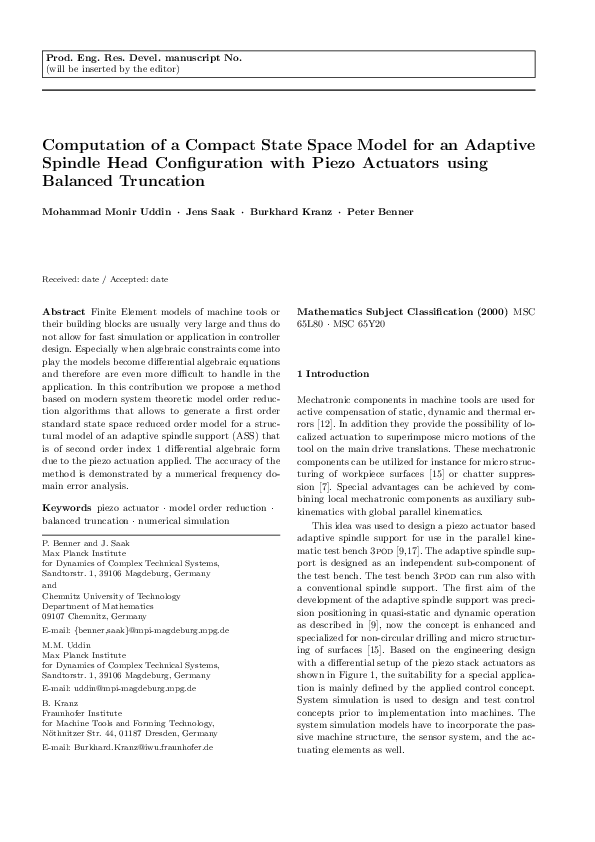 (PDF) Computation of a compact state space model for an adaptive spindle head configuration with ...