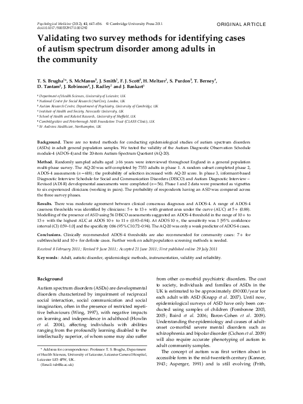 (PDF) Validating two survey methods for identifying cases of autism ...