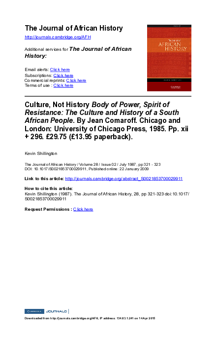 (PDF) Culture, Not History Body of Power, Spirit of Resistance: The ...