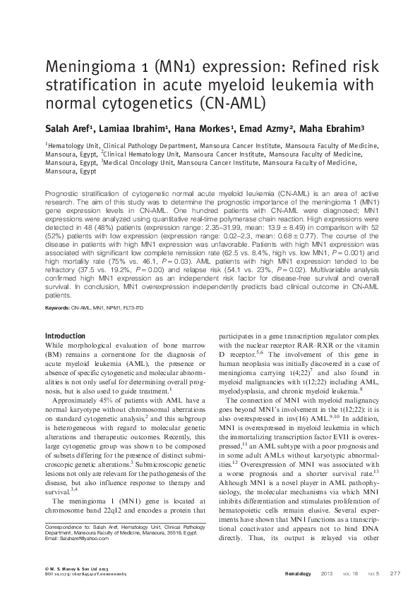 (PDF) Meningioma 1 (MN1) expression: Refined risk stratification in ...
