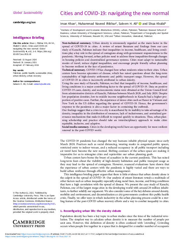 (PDF) Cities and COVID-19: navigating the new normal | Shua Khalid ...