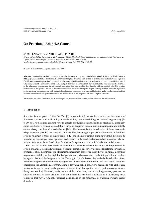 (PDF) On Fractional Adaptive Control