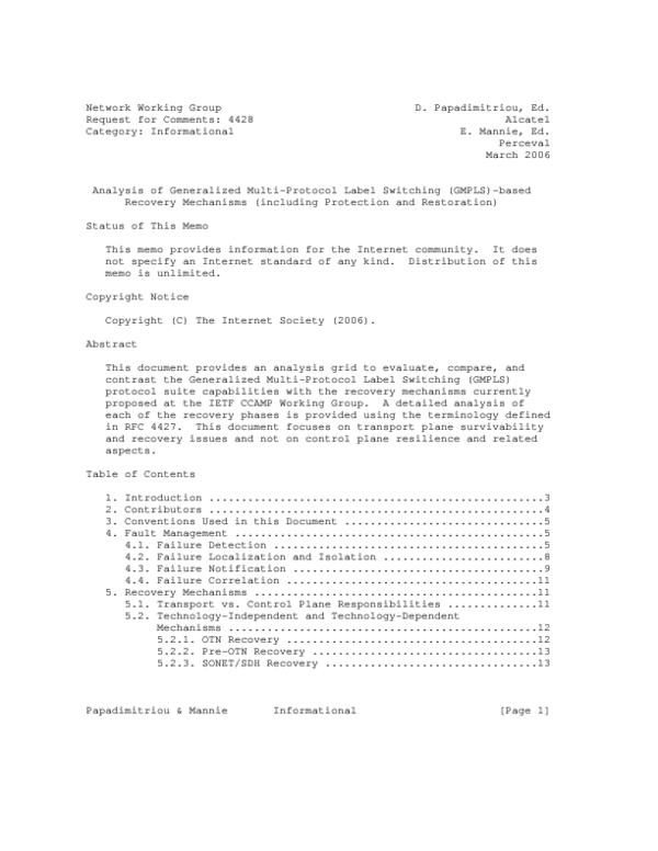 (PDF) Analysis of Generalized Multi-Protocol Label Switching (GMPLS)-based Recovery Mechanisms ...