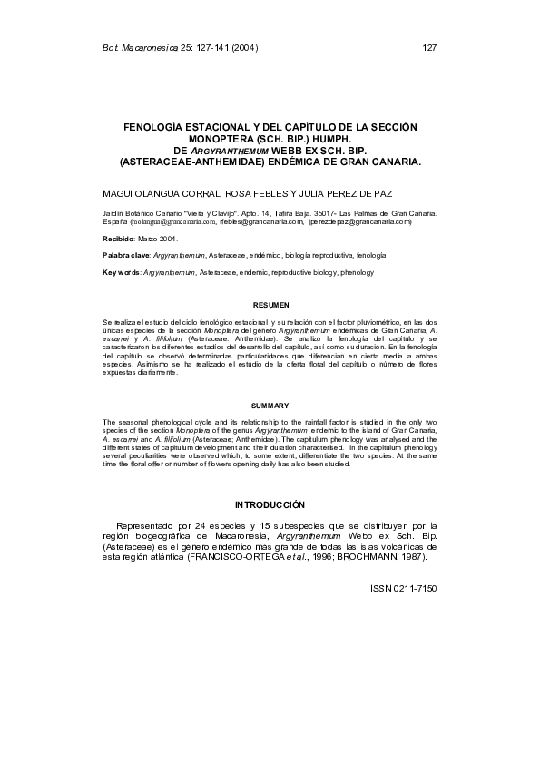 (PDF) Fenología estacional y del capítulo de la sección Monoptera (Sch ...