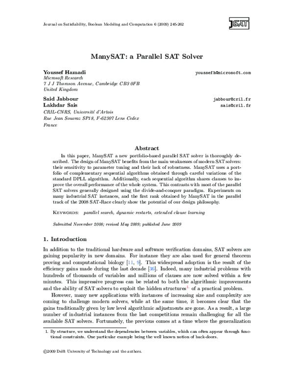 (PDF) ManySAT: a Parallel SAT Solver