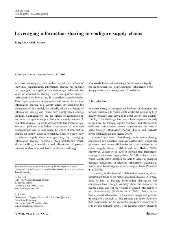 (PDF) Leveraging information sharing to configure supply chains