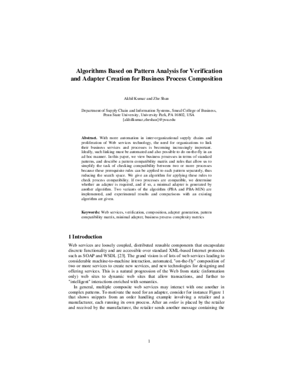 (PDF) Algorithms Based on Pattern Analysis for Verification and Adapter Creation for Business ...