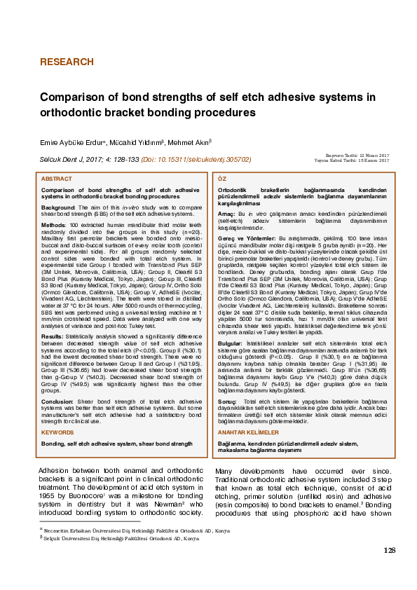 (PDF) Comparison of Using Self etch Adhesive System in Orthodontic ...