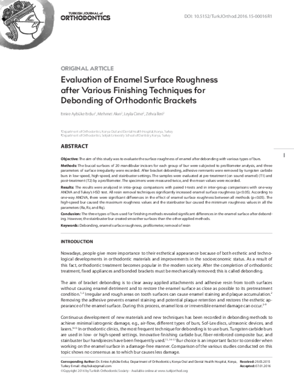 Pdf Evaluation Of Enamel Surface Roughness After Various Finishing Techniques For Debonding Of