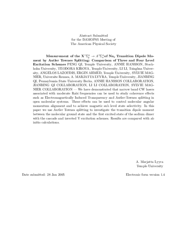 (PDF) Measurement of the X $^{1} $\ textbf {$\ Sigma_ {g}^{+}\ to A^{1 ...