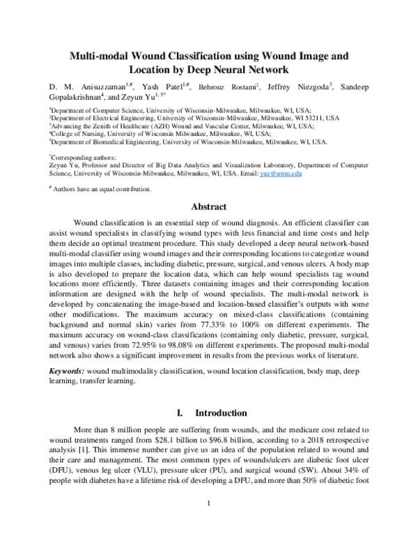 (PDF) Multi-modal Wound Classification using Wound Image and Location by Deep Neural Network